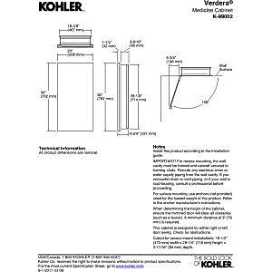 KOHLER 99002-NA Verdera 20" W x 30" H Bathroom Medicine Cabinet with Mirror, Recessed or Surface Wall Mount Bathroom Wall Cabinet