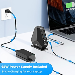 DisplayLink Docking Station 3 Monitors with 65W Power Supply, 4URPC Triple 4K Display Docking Station for MacBook Pro/Air, Dell HP Lenovo Surface Acer, with 2 HDMI, DP, 6 USB, Gigabit Ethernet, SD/TF