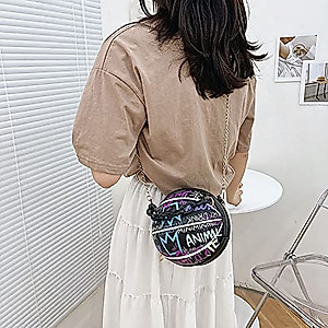 Basketball Shaped Purse Shoulder Bags, Round Graffiti PU Crossbody Bag for Women