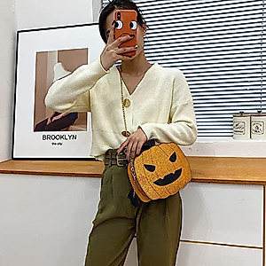 Halloween Pumpkin Crossbody Bags Women Devil Purse Fashion Trick or Treat Shoulder Handbag Girls Tote Candy Bag (Orange)