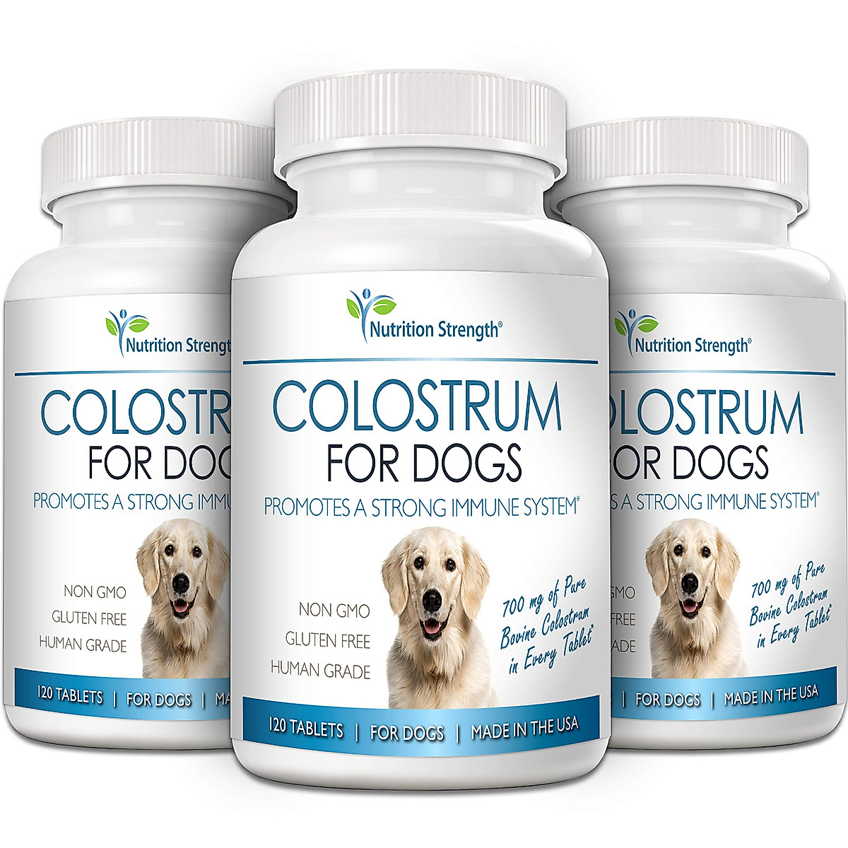 Nutrition Strength Pure Bovine Colostrum for Dogs Supplement, Rich in Antibodies to Protect Against Disease, Support for Immune Function, Digestive System, 120 Chewable Tablets