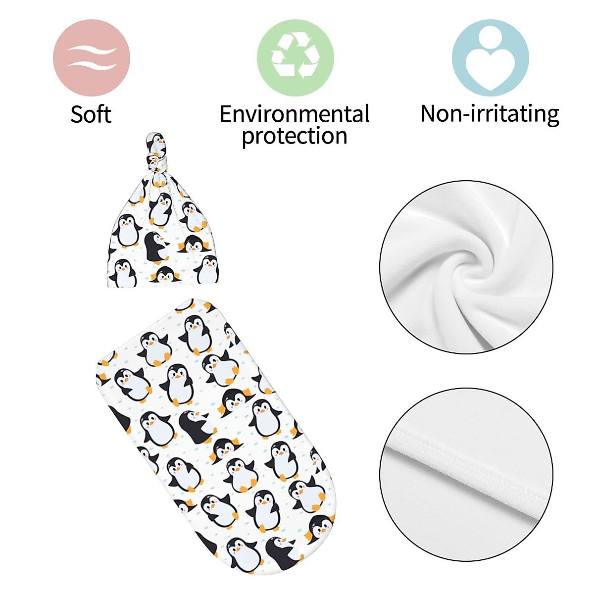 Qwalnely Swaddling Blanket for Baby, Sleeping Sacks, Unisex Baby Stuff with Hat, Penguin