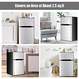 GOFLAME Compact Refrigerator with Freezer, 3.2 cu ft Mini Cooler Fridge with 2 Reversible Door, Removable Shelves and Mechanical Control, Upright Freezer for Apartment, Home & Office (Grey)
