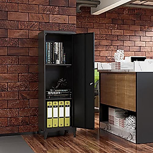 ZAOUS 50" Storage Locker Cabinet Employee Lockers with 1 Door, Metal Lockers for Employees Steel Locker Small School Locker Metal Wall Locker for Home Gym Office Garage (Black)