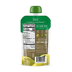 Happy Baby Organics Stage 2 Baby Food Pouches, Gluten Free, Vegan & Healthy Snack, Clearly Crafted Fruit & Veggie Puree, Pears, Kale & Spinach, 4 Ounces (Pack of 16)