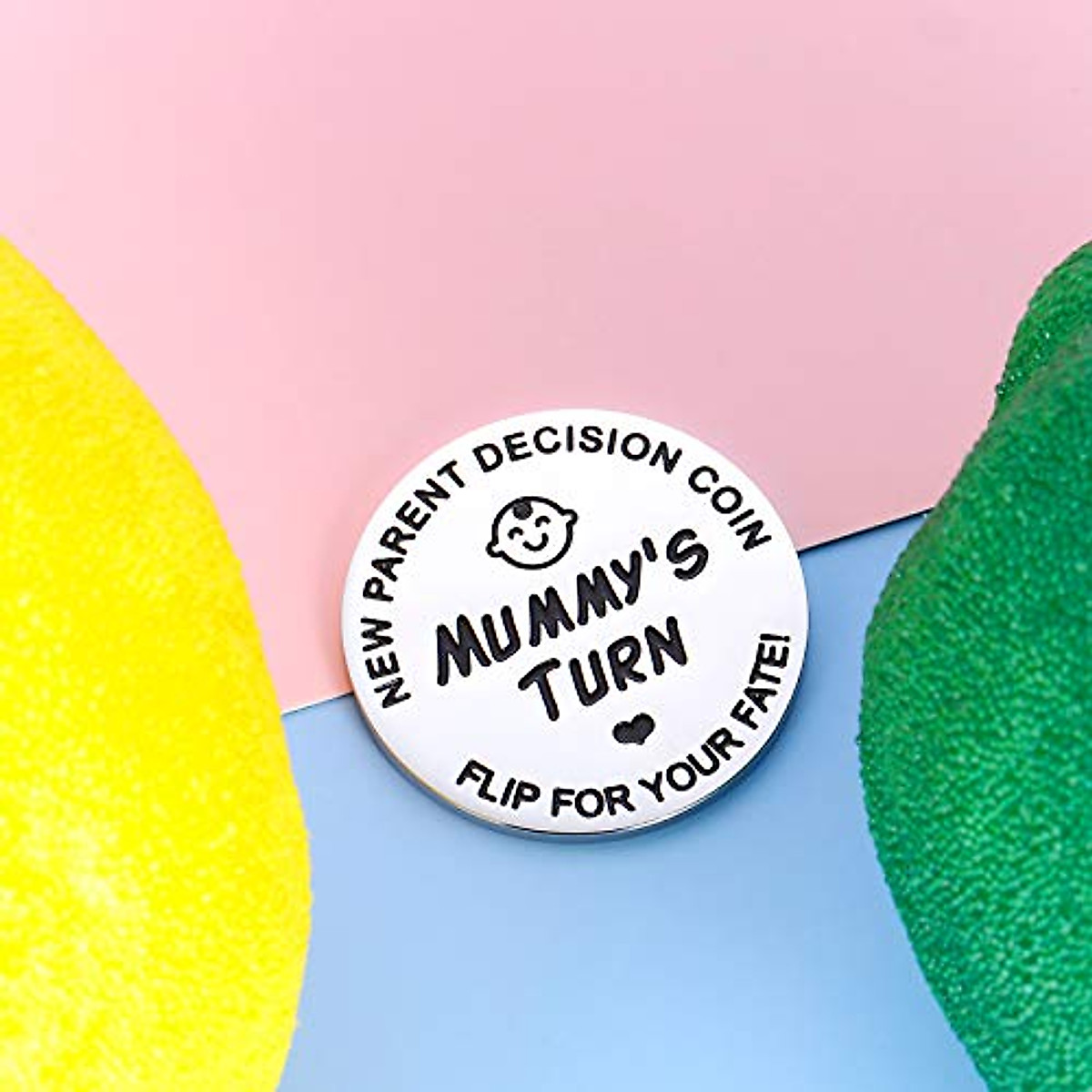 New Baby Gift for Parent Mom Daddy Funny Decision Coin for Women Men Pregnancy Mothers for First Time Moms Dads Mummy to Be Christmas Birthday Present Double-Sided (Silver)