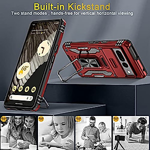 DEERLAMN for Google Pixel 7 Pro Case with Slide Camera Cover,[Full Camera Protection] [Magnetic Rotated Kickstand] Military Grade Shockproof Heavy Duty Protective Cover-Red