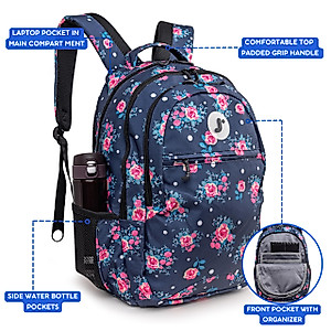 J World New York Cornelia Laptop Backpack School Bookbag, Navy Rose, 18 X 12.5 X 8 (H X W X D)