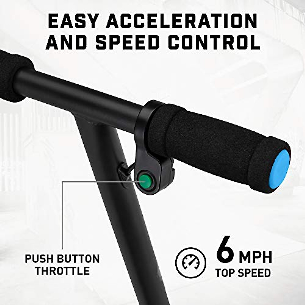 Mongoose React E1 Electric Kids Scooter, Boys & Girls Ages 8+ Max Rider Weight Up to 120lbs, Top Speed of 6MPH, Aluminum Handlebars and Frame, Rear Foot Brake, Battery and Charger Included, Blue/Black