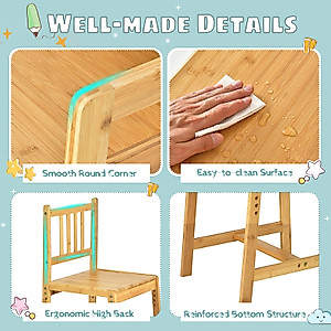 Costzon Kids Desk and Chair Set, Height Adjustable Bamboo Desk with Storage Hutch, Student Writing Computer Workstation for Bedroom, School, Children Study Table and Chair Set for Girls Boys Ages 3+