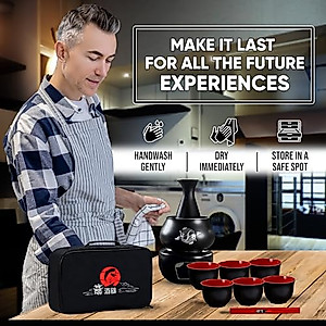 Japanese Sake Set with Warmer | 11 pc | 6 sake cups only | non electric sake warmer | sake bottle | candles | lighter | bamboo sake flight tray for sake cup set | bomb gift kit for chinese sake set