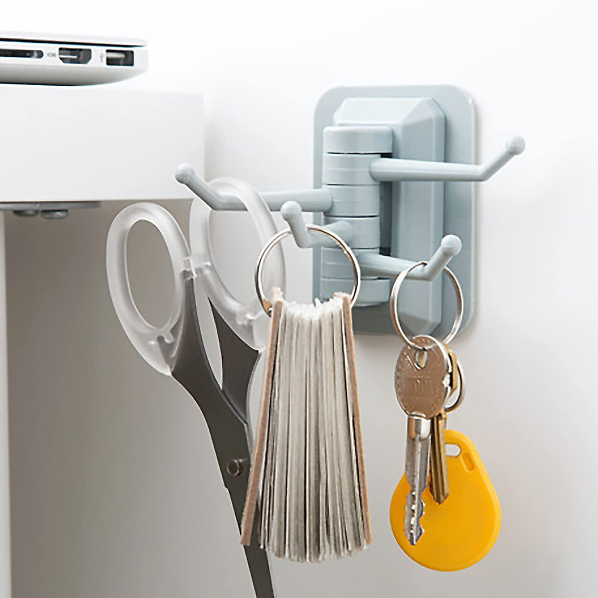 Satiable Creative Rotatable Wall Hooks Sticky Hook with 4 Hooks, Bathroom Kitchen Heavy Duty Self Adhesive Hooks Utility Hooks Punch-Free Hanging Rack Folding Hook Organizer Accessories