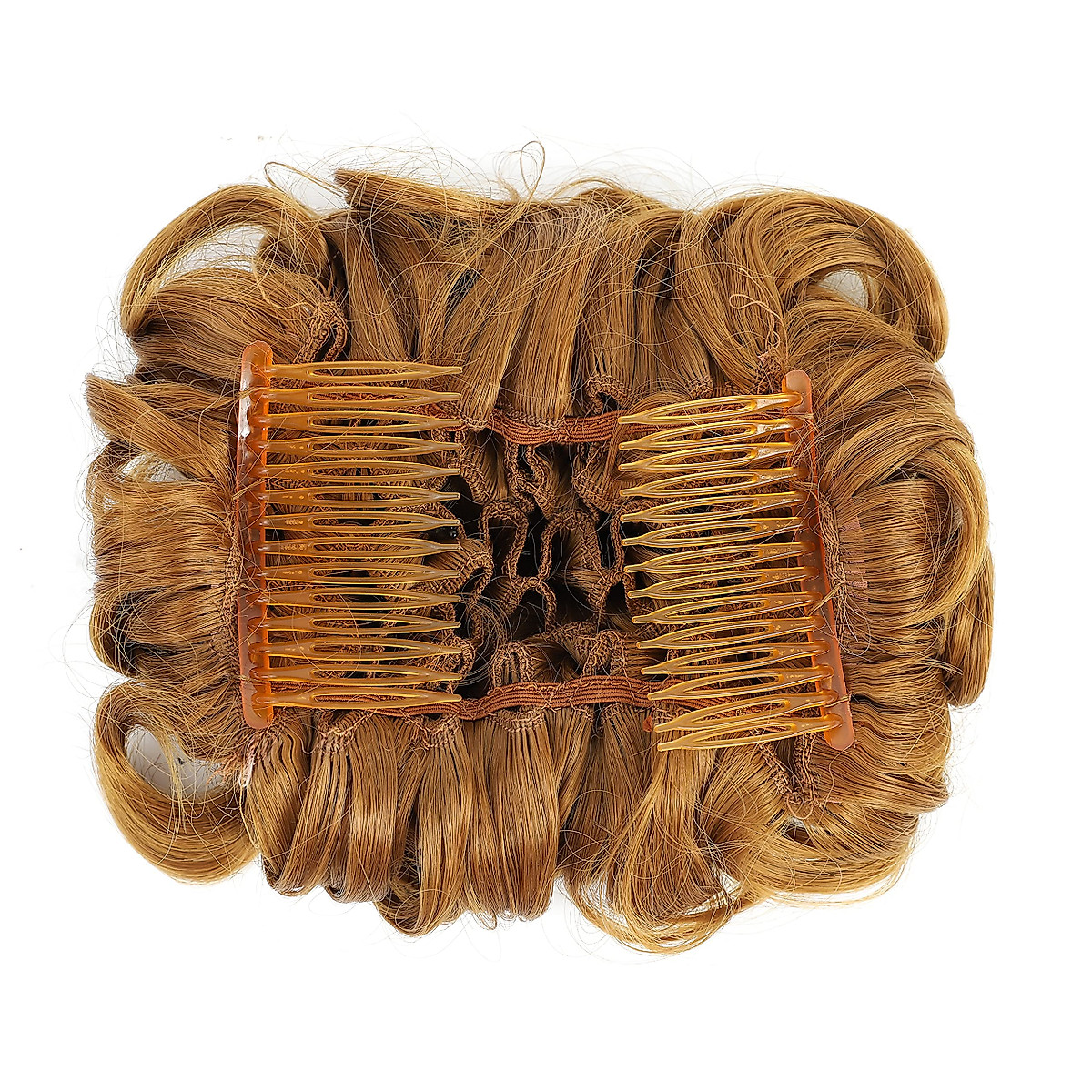 SWACC Short Messy Curly Dish Hair Bun Extension Easy Stretch hair Combs Clip in Ponytail Extension Scrunchie Chignon Tray Ponytail Hairpieces (Strawberry Blonde-27#)