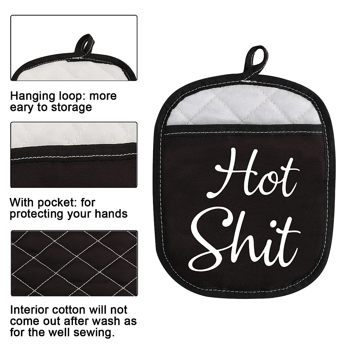 Funny Oven Pads Pot Holder with Pocket for Baker Hot Shit Humor Gift Gag Baking Gift (Hot Shit)