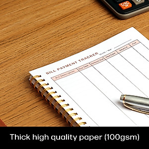 Miru Bill Payment Tracker. A5 Notebook Bill Planner with Spiral Binding and Back Pocket – Home Finance & Monthly Bill Payment Organizer, Logbook