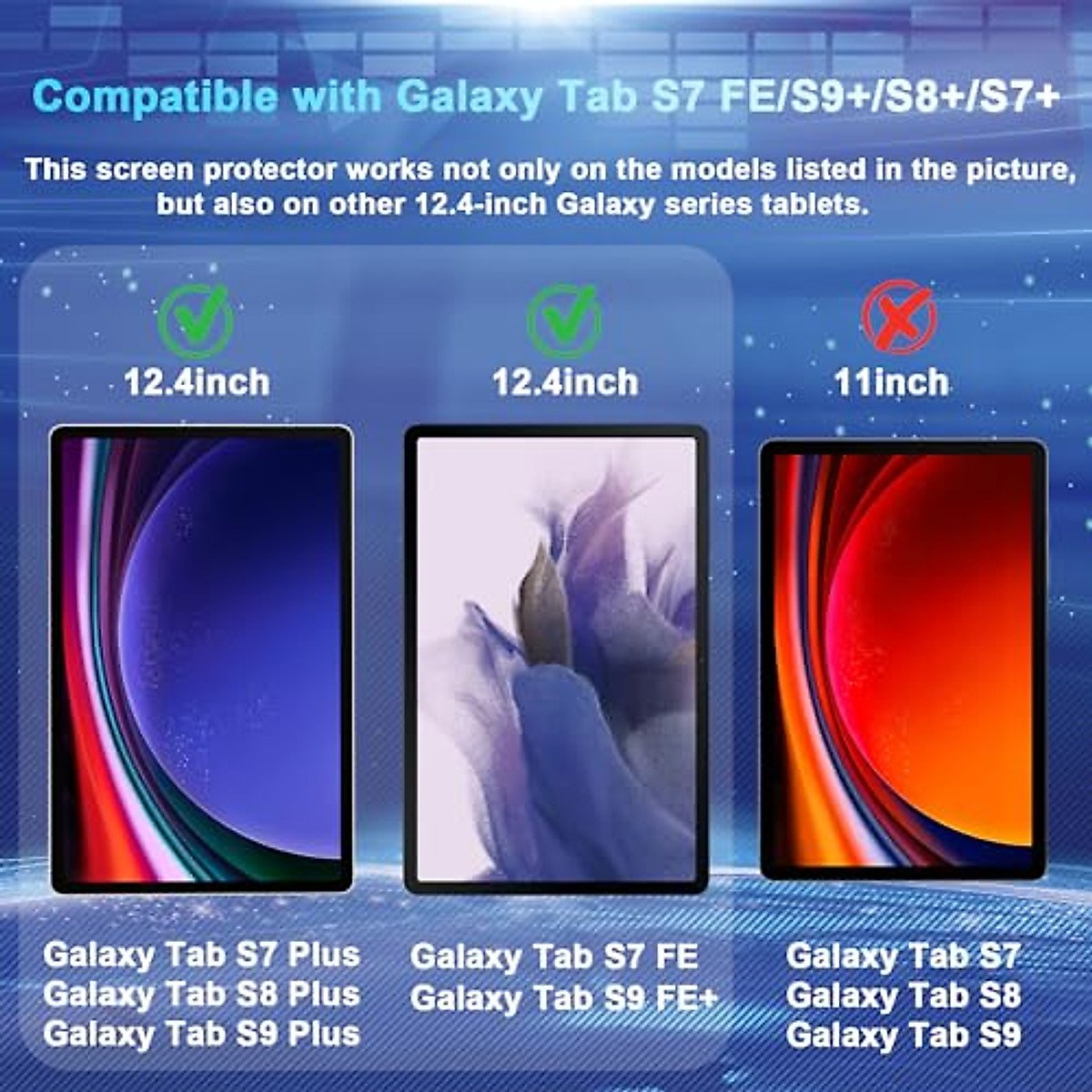 CWQZGUF 2 Pack Galaxy Tab S7 FE/S9 Plus/S8 Plus/S7 Plus 12.4 Inch Tempered Glass Screen Protector, 9H Hardness, High Clarity, Anti-Shatter, Bubble Free for Samsung Galaxy Tab S7 FE 5G/S9 Plus/S8