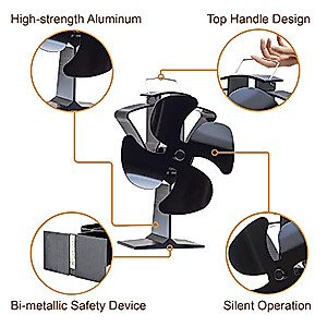 HAWCAFU Wood Stove Fan 4 Blades Fireplace Fan Heat Stove Fan Pellet Stove Fan for Fireplace/Burner/Logs/Fireplace