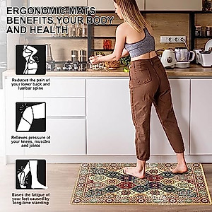 OTOB Kitchen Rugs Set of 2 Anti Fatigue Mats for Kitchen Floor Boho Kitchen Rugs and Mats Non Skid Washable Memory Foam Kitchen Floor Mat Comfort Standing Desk Mat for Front of Sink Laundry