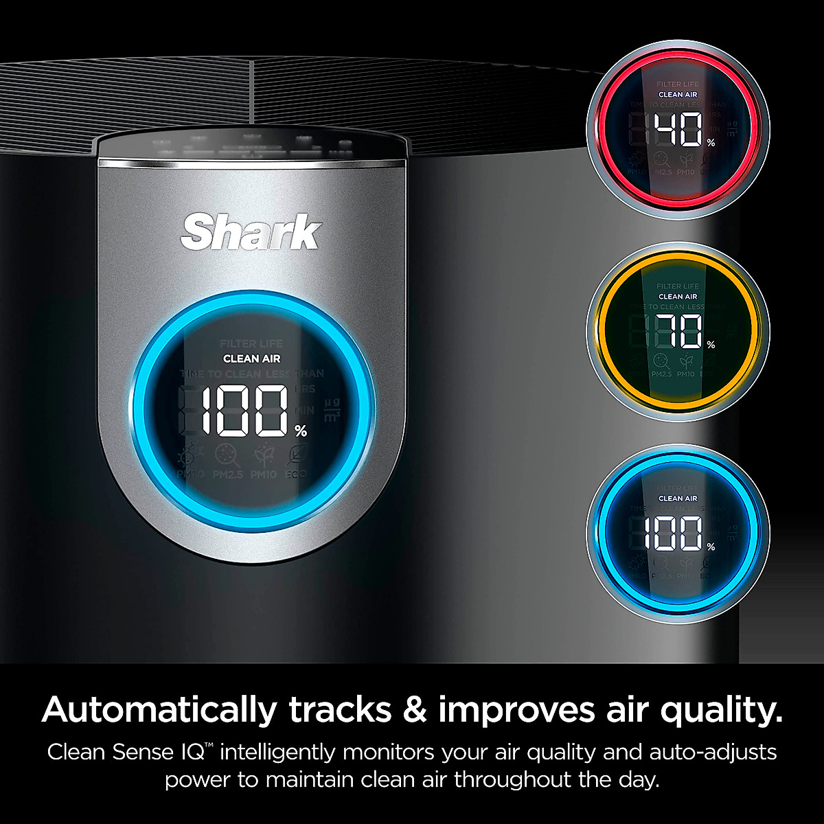 Shark Air Purifier MAX with NanoSeal HEPA, Cleansense IQ, Odor Lock, Cleans up to 1200 Sq. Ft. and 99.98% of particles, dust, allergens, smoke, 0.1–0.2 microns, Grey, HP202 (Renewed)