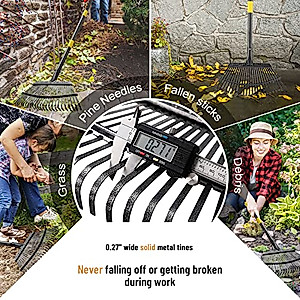 Leaf Rake for Gardening - 18" Wide Garden Rake for Leaves,25 Tines Yard Rakes for Lawns Heavy Duty,36-78" Adjustable Handle for Easy Cleaning,Metal Rake for Shrub,Grass,Detachable for Camping