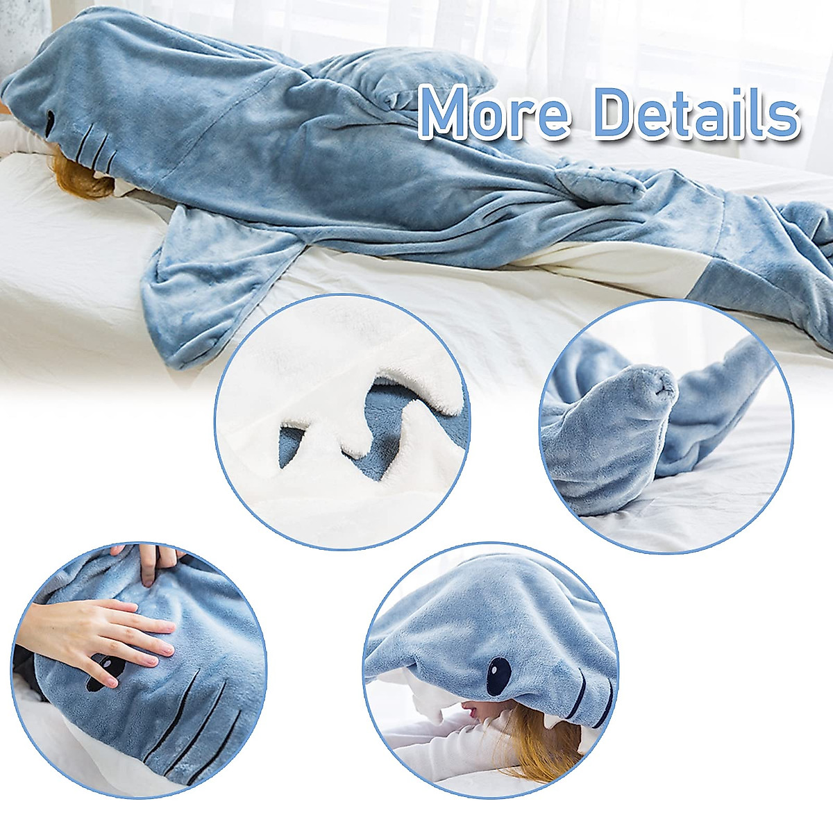 Shark Blanket - Shark Blanket Hoodie Adult,Wearable Shark Blanket Adult or Shark Sleeping Bag,Super Soft Cozy Flannel (XXXL)