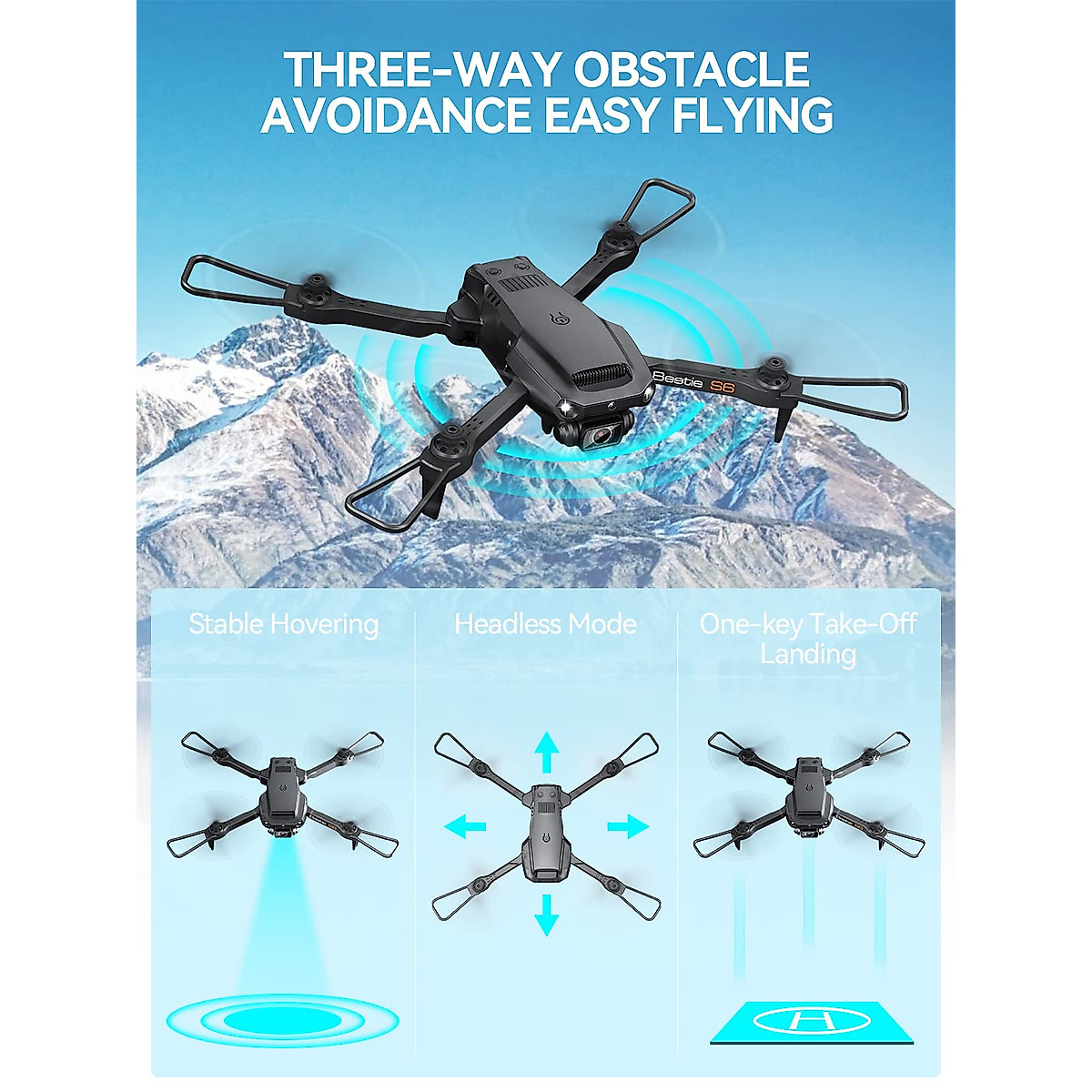 Drone with Camera for Adults 4K - ROVPRO Dual Camera S60 RC Quadcopter with APP Control - Obstacle Avoidance, Waypoint Fly, Altitude Hold, Roll Mode, Headless Mode, 2 Batteries (Black)