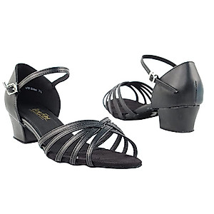 Very Fine Dancesport Shoes - Ladies Salsa, Latin, Rhythm Ballroom Practice Dance Shoes 802 Classic - 1.5-inch Heel Comfortable & Shoe Bag (Black Leather, Size 9)