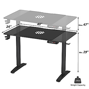 Furmax Electric Height Adjustable Standing Desk Large 40 inch Sit Stand up Desk Home Office Computer Desk Memory Preset with T-Shaped Metal Bracket,Carbon Black