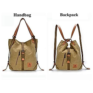 Leijing Women Canvas Casual Multifunctional Microfiber Leather Large Capacity Handbag Shoulder Bags Backpack Khaki one size