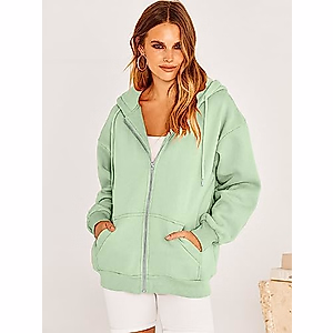Prinbara Women's Cute Tops 2023 Outfits Teen Girl Jacket Sweater Long Sleeve Sweatshirts Casual Tops Zip Up Trendy Clothes Light Green 9PA89-doulv-L