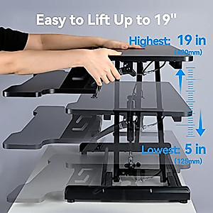Standing Desk Converter - 35''Wide Stand Up desk Converter for Dual Monitor & Laptop w/Keyboard Tray,Sit to Stand Ergonomic Height Adjustable Riser Converter Computer Workstation for Home Office,Black