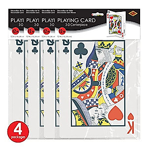 Beistle 4 Pieces 3-D playing card Centerpieces, 12", , Multicolored