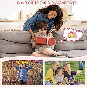 Kids Camera, Wonder Island Kids Digital Camera for Girls Age 3-12, Christmas Birthday Gifts Toys Camera for 3 4 5 6 7 8 Year Old Boy, Selfie Camera Time-Lapse Video Record with 32GB SD Card-Pink