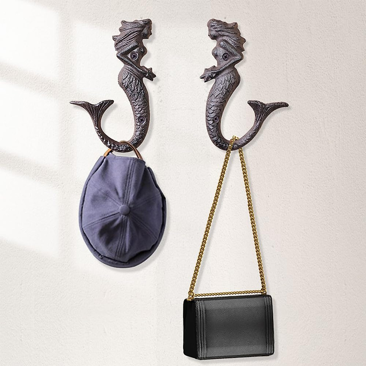 UVKDEENK 2pcs Mermaid Hooks, Wall Mounted Clothes Hooks, Heavy Duty Animal Iron Hooks, Personalized Hooks for Bathroom, Locker, Living Room, Garden, Outdoor, Park, Hallway, Office, Towel, Coat