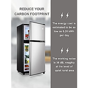 KRIB BLING 3.5 Cu.Ft Refrigerator 2 Door 7 Level Adjustable Thermostat Control Top-Freezer Refrigerator Lock Fresh Energy Saving Silver