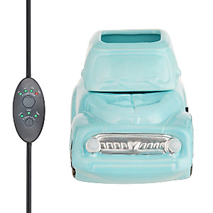 JULIE ANN HOME Ceramic Candle Wax Warmer, Vintage Blue Truck with Safety Timer | Automatic Plug in Fragrance Warmer for Scented Wax Melts, Cubes, Tarts | Retro Farmhouse Air Freshener Set