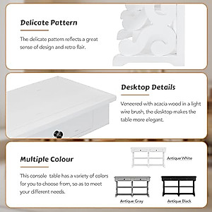 Rockjame Console Table, Retro Wood Sideboard with Ample Storage, Classic Accent Entryway Table with 2 Drawers and Open Adjustable Shelves for Entrance Dinning Room Living Room (Antique White)