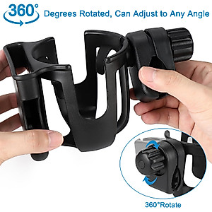 Accmor 2-in-1 Stroller Cup Holder, Universal Cup Holder for Uppababy Nuna Doona Strollers, 360° Rotatable Large Caliber Drinks Holder Cup Holder for Stroller, Bike, Wheelchair, Walker, Scooter