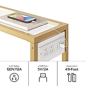 HOOBRO Gold Console Table, Tempered Glass Sofa Table, 39.4" Modern Entryway Table with USB Ports, for Entryway, Living Room, Foyer, Hallway GD01UXG01