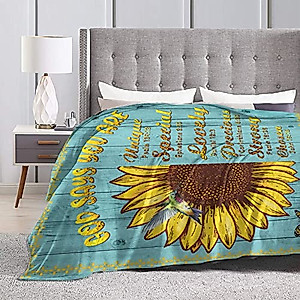 JIYEPOPO Religious Sunflower Blanket Soft Plush Bible Verse Blanket with Inspirational Thoughts and Prayers Christian Gifts Women Men God Says Butterfly Flannel Blanket 50x40 Inch