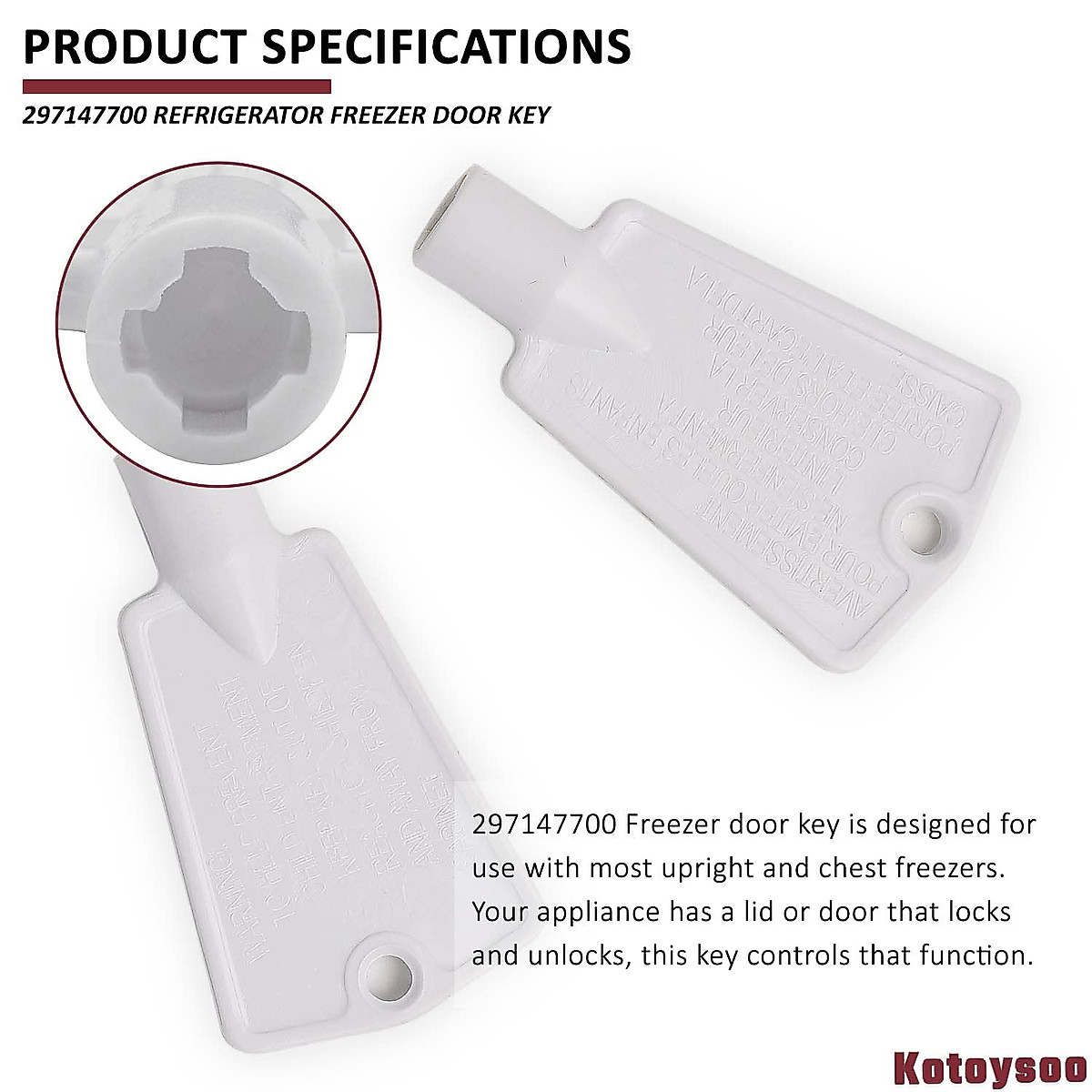 297147700 Refrigerator Door Key by Kotoysoo - Replacing with Frigi-daire Kenmore Elec-trolux Freezer Refrigerator – Replaces: AP4301346 PS1991481 216702900, 06599905, 08037402, 1259502 (Pack of 2)