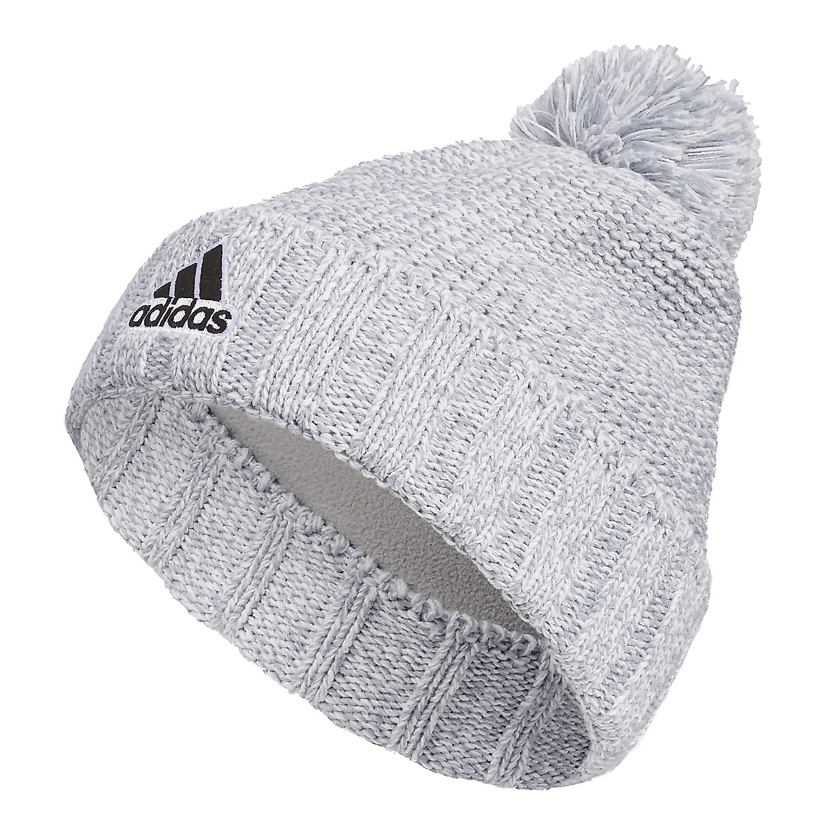 adidas Men's Recon Ballie Pom Tall Fit Fold Beanie Discontinued, White-Light Grey Heather Twist/Black/White F23, One Size