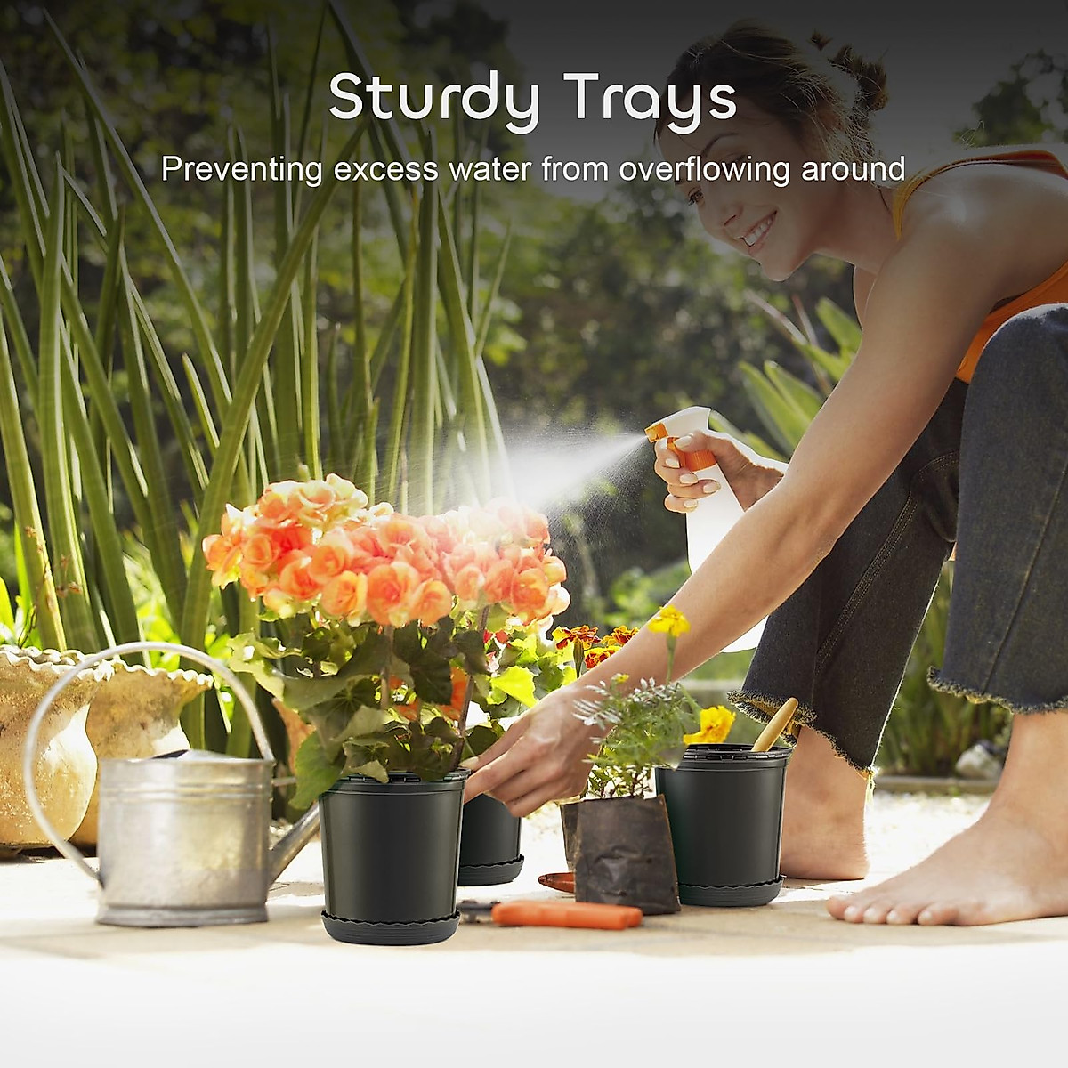 GROWNEER 12 Set 6‘’ 1 Gallon Nursery Pot for Plants Flexible Flower Pots with Drainage Hole and Saucer, Plant Container for Indoor Outdoor, Seedlings, Vegetables, Succulents, Cuttings(Black)