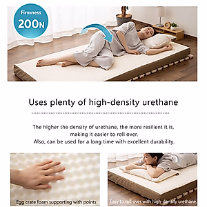 EMOOR Roll-Type Floor Futon Mattress Relax Full, Egg Crate Foam Pressure-Distribution Removable & Washable Cover Guest use Japanese Style