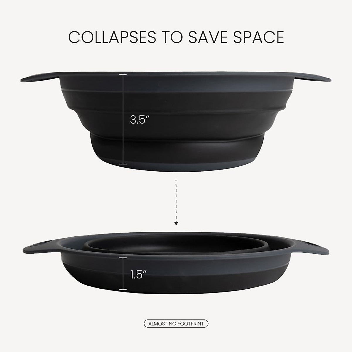 Collapsible Colander | 2-Pack Black Collapsible Strainer for Pasta, Fruits, & Vegetables | Compact Silicone Strainer Ideal for Straining all Sorts of Foods | Strainer for Everyday Use Medium