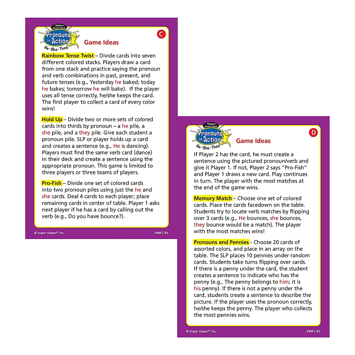 Super Duper Publications | Webber Photo Cards - Pronouns in Action - He, She, and They - Verb Flash Cards | English Grammar - Subjective Third-Person Pronouns | Educational Learning Materials