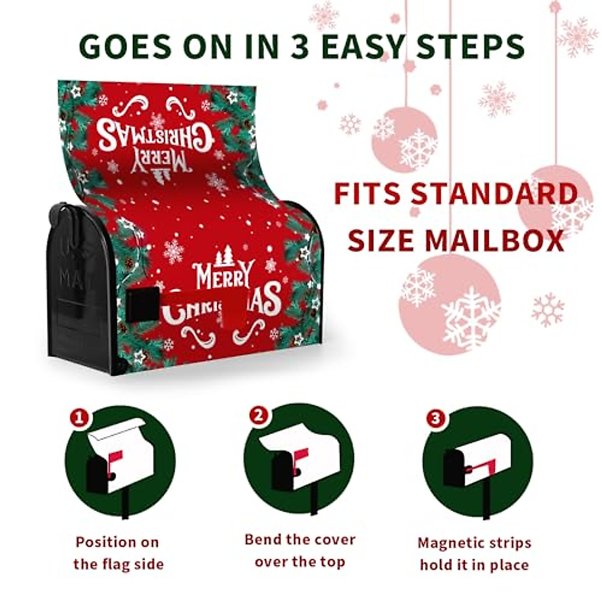 Dacawin Merry Christmas Mailbox Cover Xmas Trees Magnetic Mailbox Covers Poinsettia Winter Snowflake Letter Post Box Cover Standard Size 21 * 18 Inch Christmas Yard Home New Year Holiday Decorative