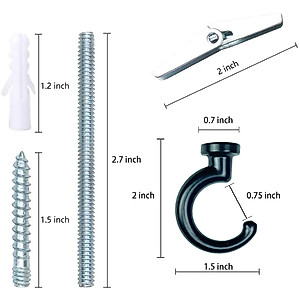 OBSTKUCHEN Large Swag Ceiling Hooks Heavy Duty Swag Hook with Hardware for Hanging Plants Ceiling Installation Cavity Wall Fixing (2 Sets, Black)