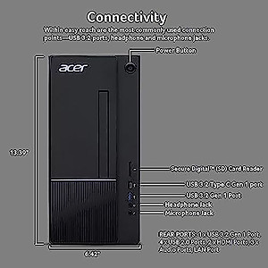 acer Aspire Newest 13th Generation i5 Business Tower Desktop Computer, 13th Gen Intel Core i5-13400, 32GB RAM, 2TB SSD, Wi-Fi 6, HDMI, Wired Keyboard and Mouse, Windows 11 Pro, Black