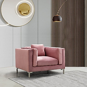 Iconic Home Emory Velvet Upholstered Multi-Cushion Seat Loose Back Shelter Arm Design Silver Tone Metal Y-Legs Modern Contemporary, Club Chair, Blush